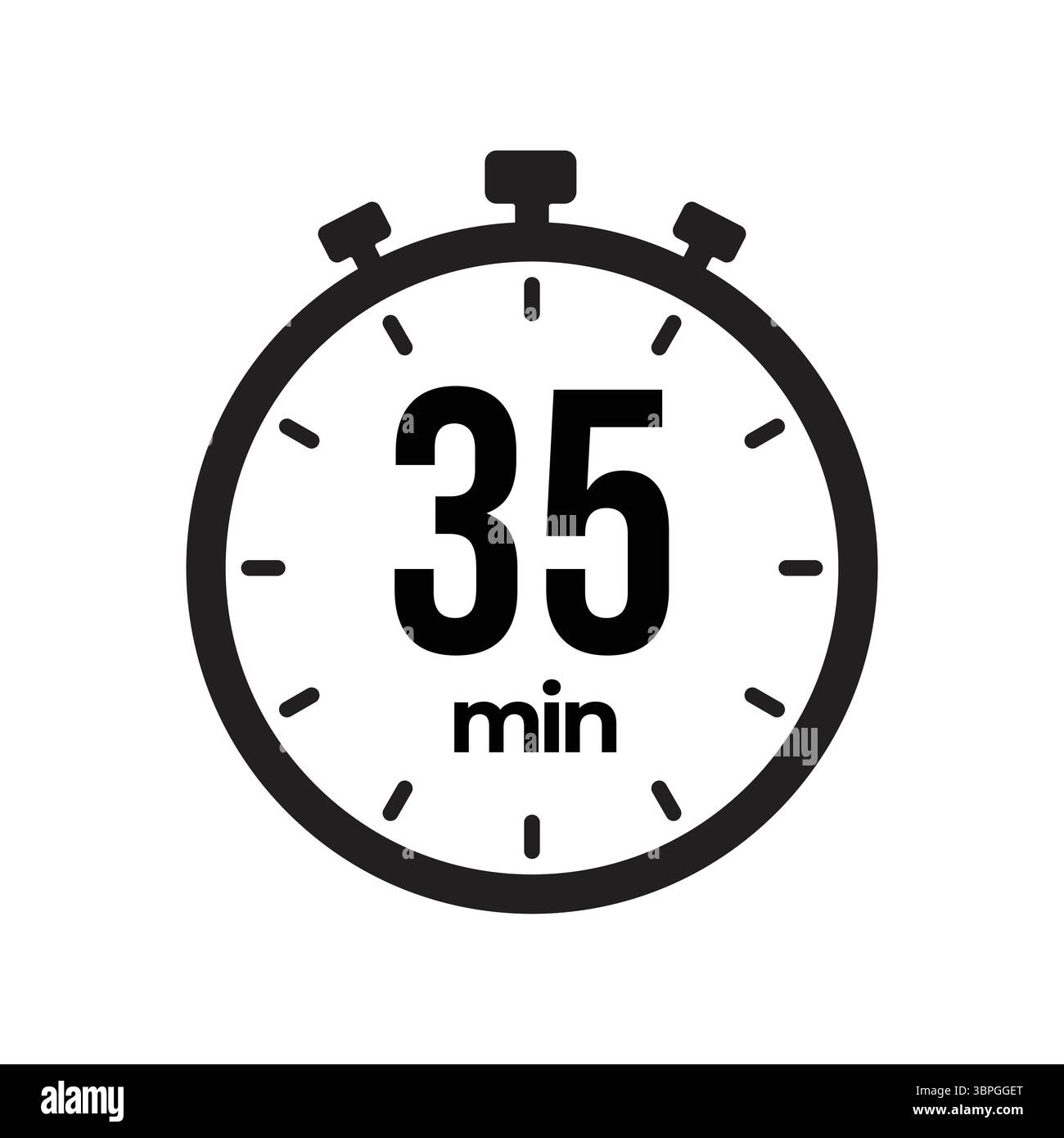 Stopwatch showing 35 minutes with time indicator in black and white ...