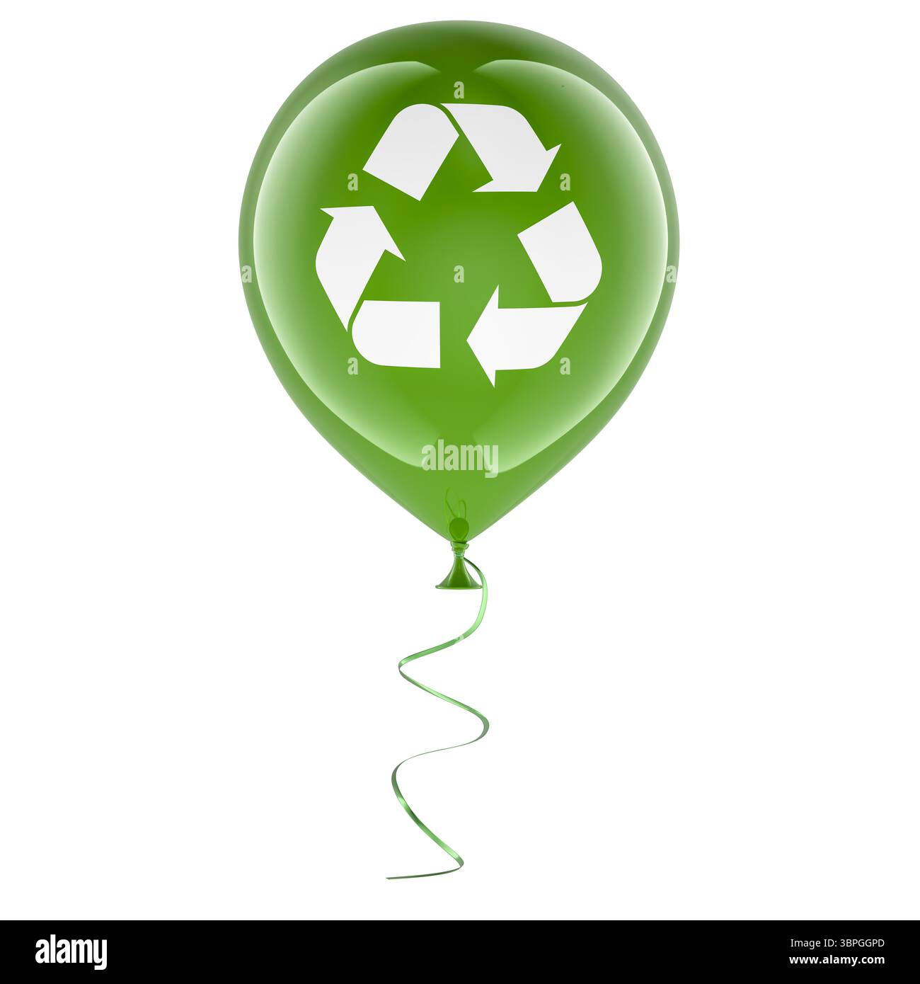 Green balloon with recycle symbol. 3D rendering isolated on white ...