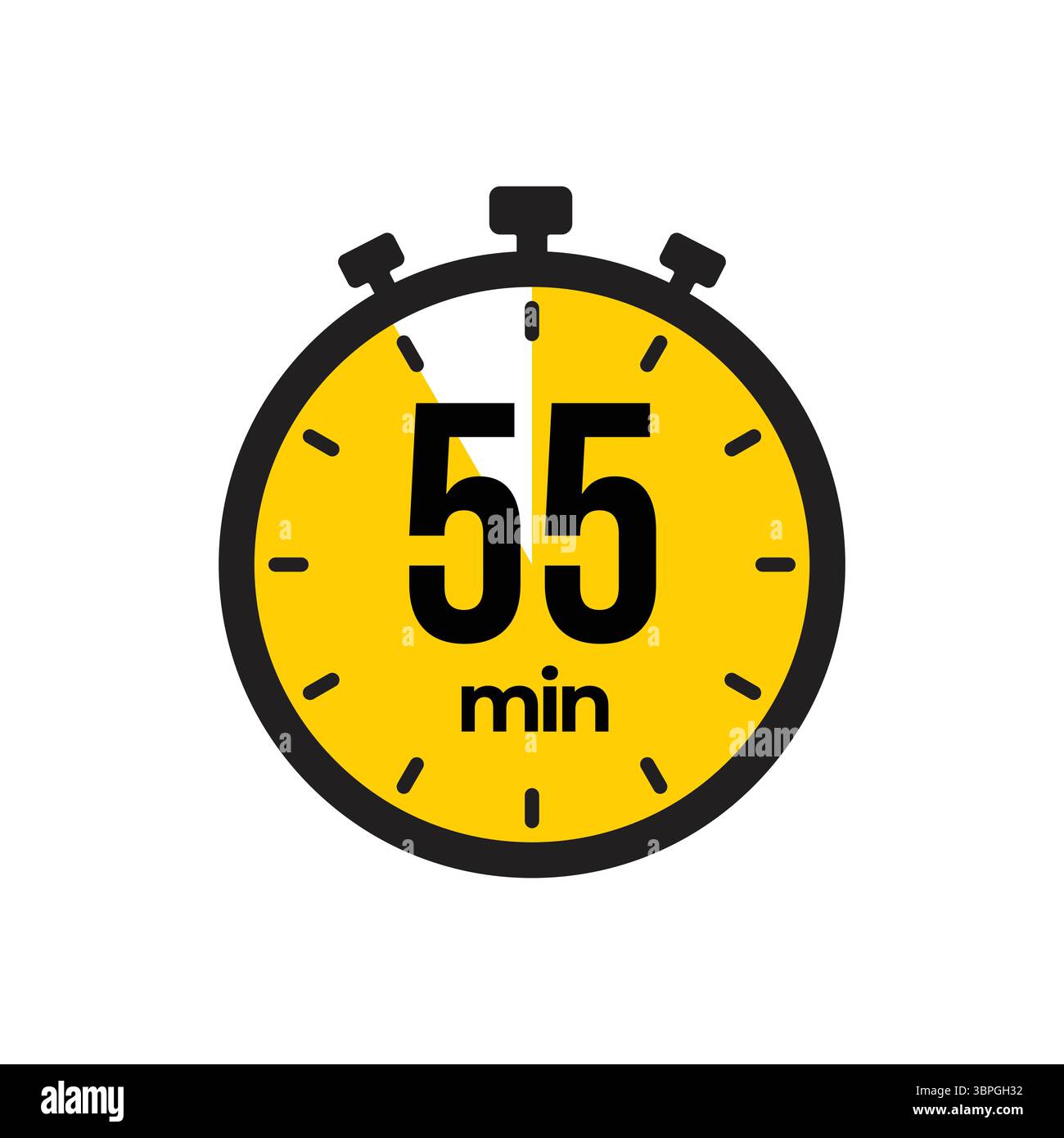 Stopwatch showing 55 minutes with time indicator in black and white ...