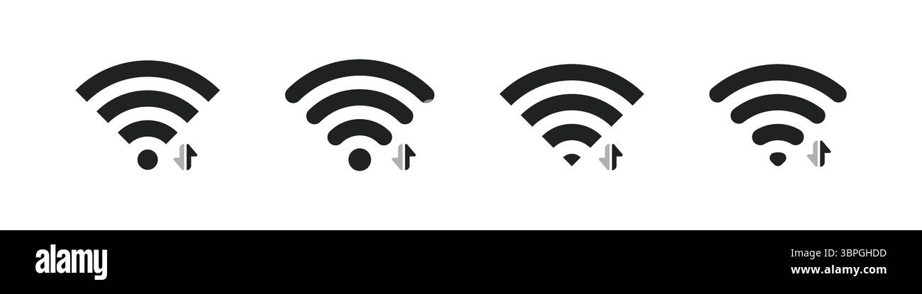 Wi-Fi signal strength and status icons representing different levels of ...