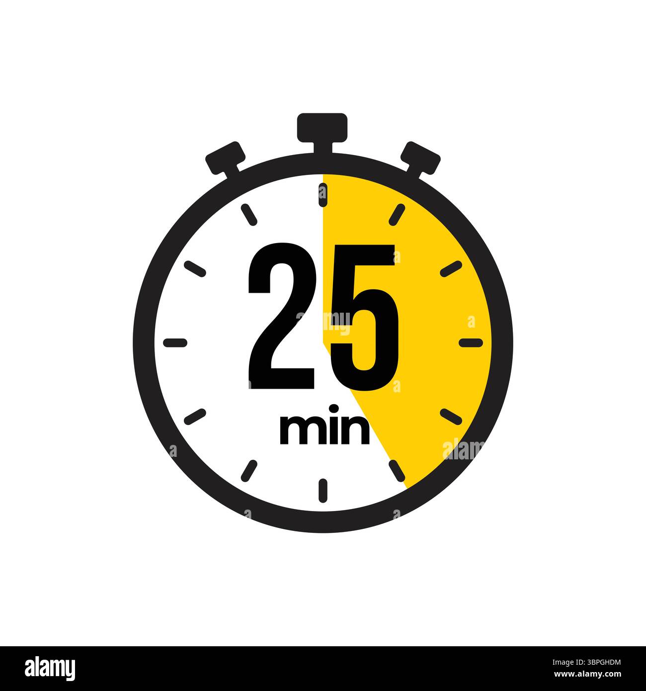 Stopwatch showing 25 minutes with time indicator in black and white ...