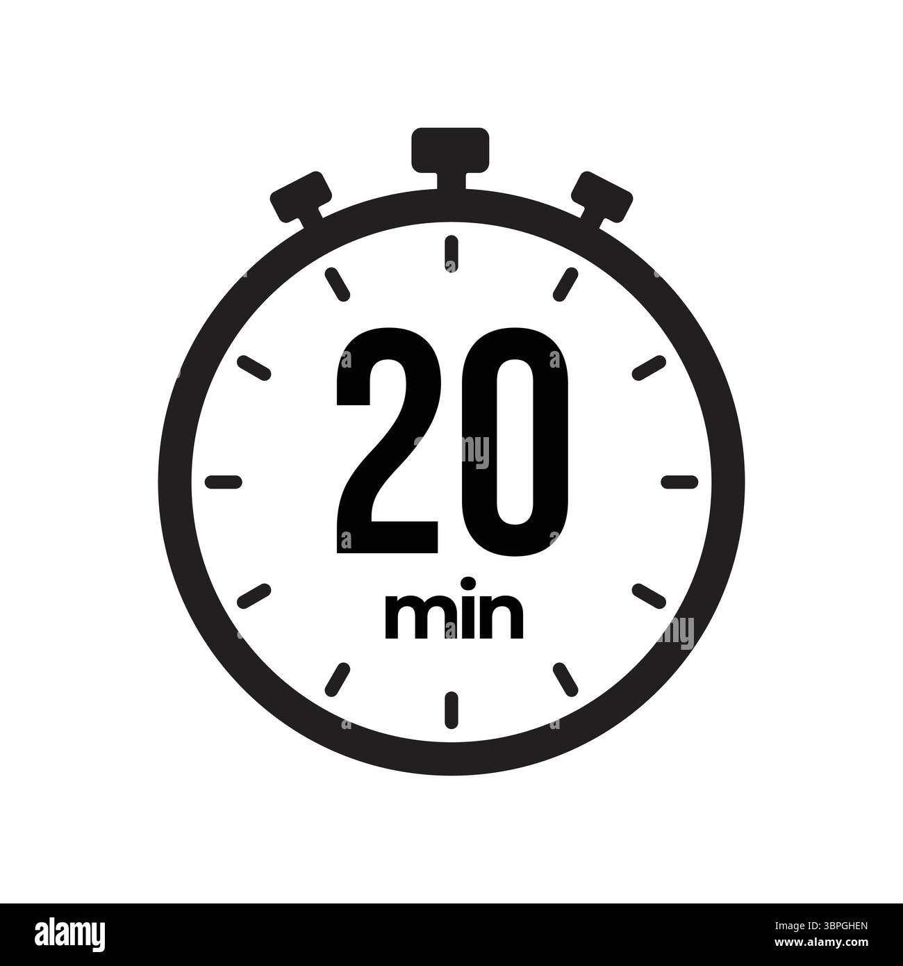 Stopwatch showing 20 minutes with time indicator in black and white ...