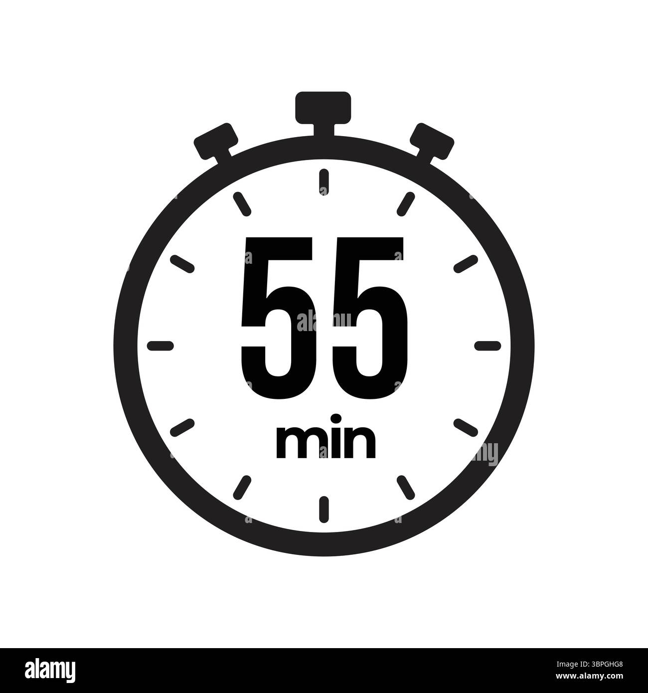 Stopwatch showing 55 minutes with time indicator in black and white ...