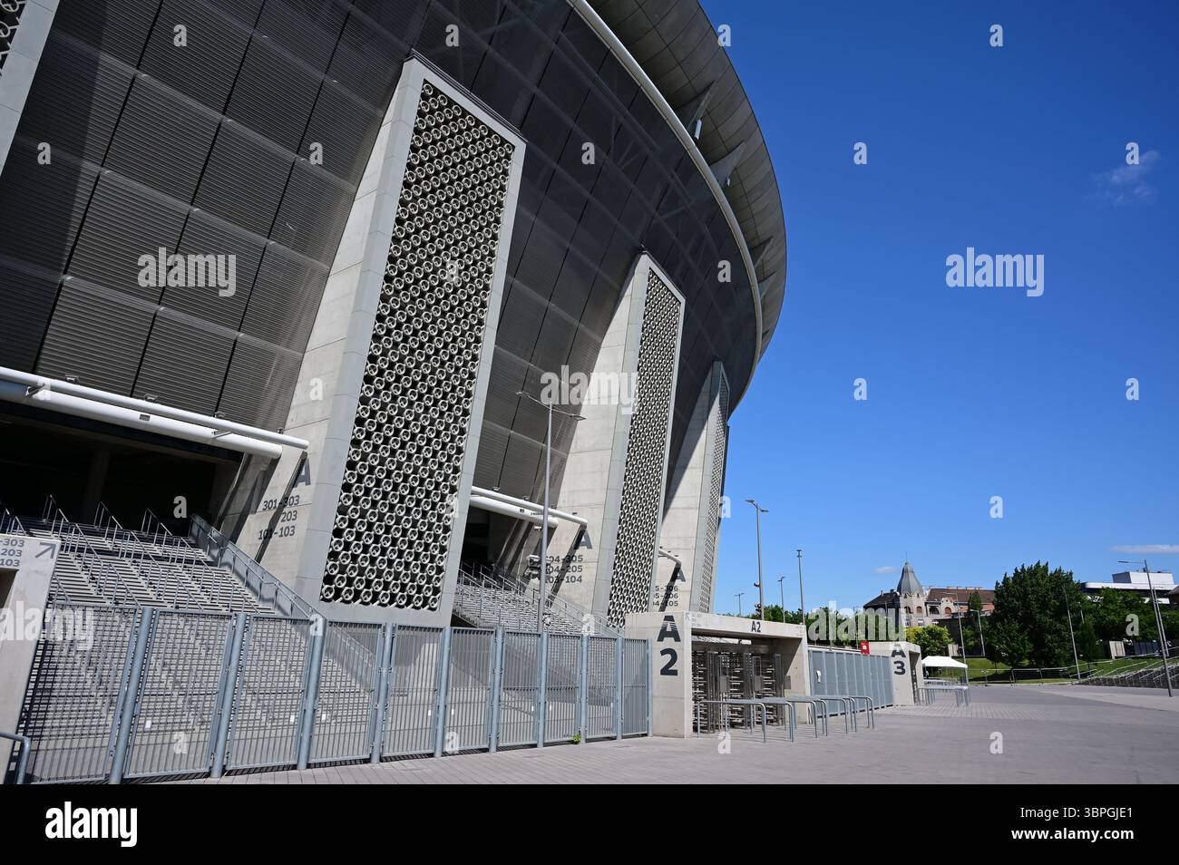 detail of the Puskas soccer stadium, sport center in Budapest. concrete ...