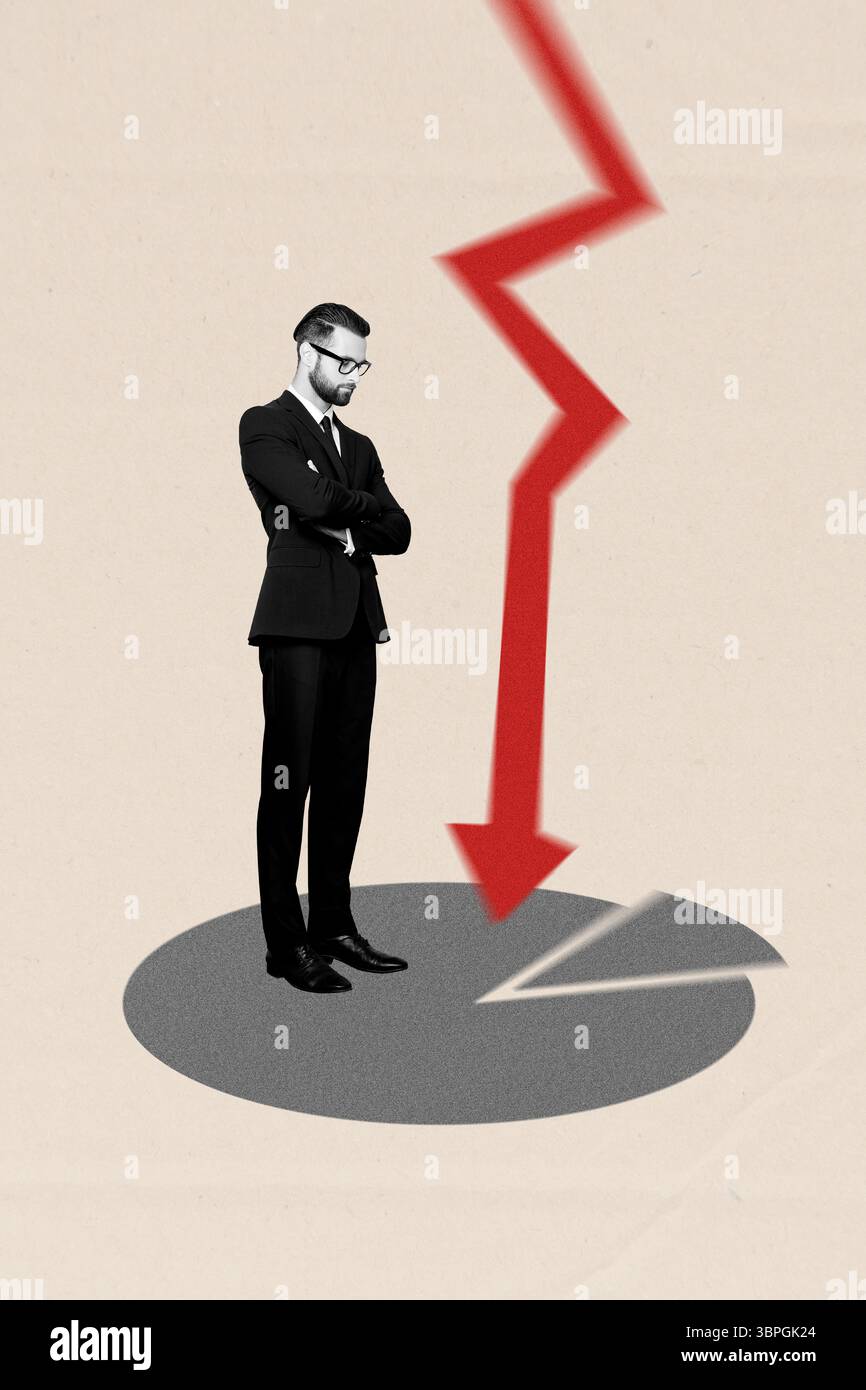 Zine banner vertical pop photo collage of serious businessman stand ...