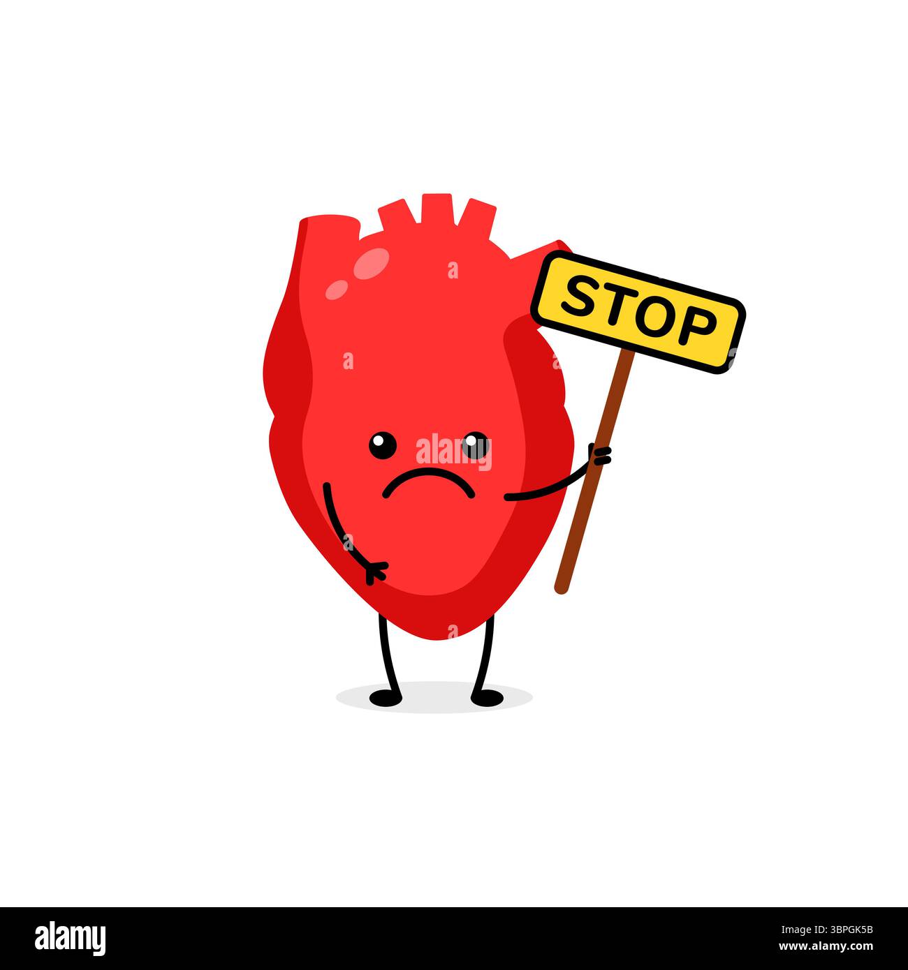 Heart with sad face and stop sign expressing emotional warning message ...