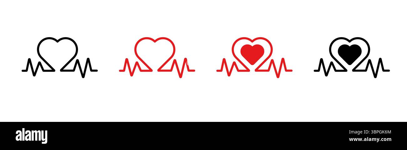 Icon showing heartbeat and heart symbol in black and red colors with ...