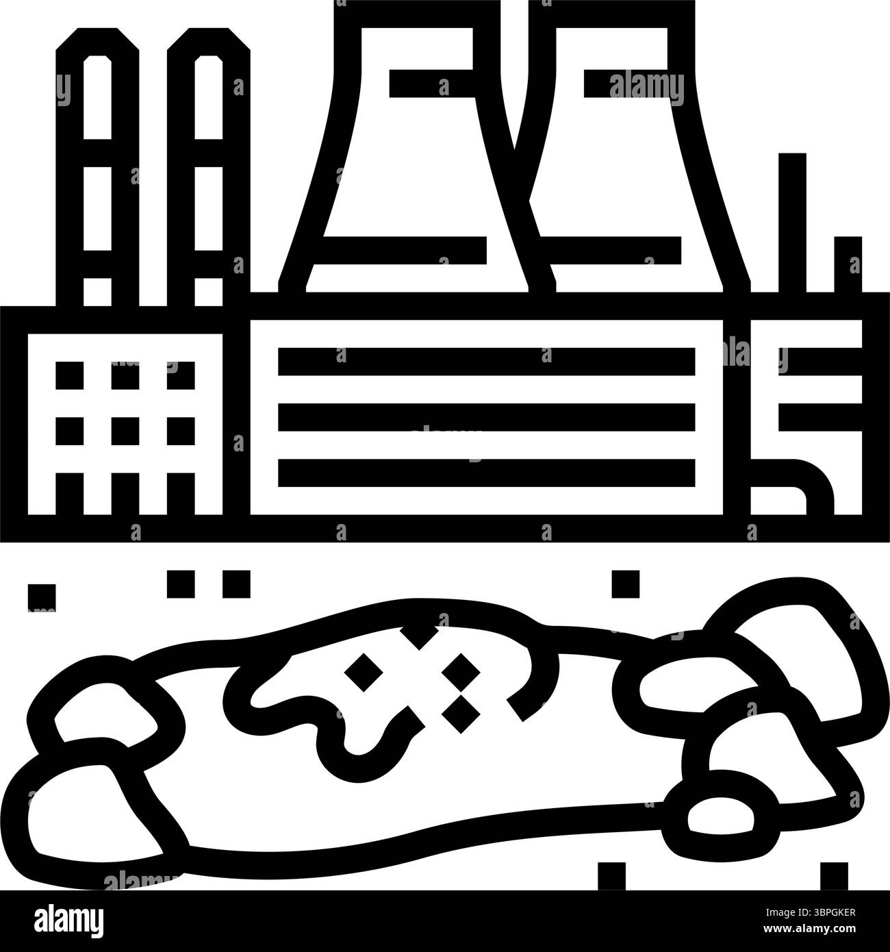 industrial plant near polluted lake chemical pollution line icon vector ...