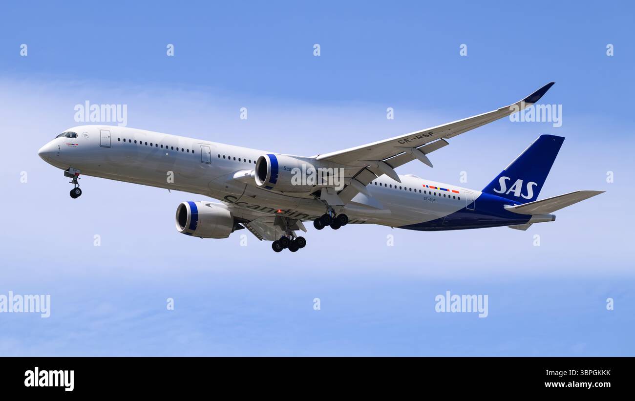 SeaTac, WA, USA - July 2, 2025; Scandinavian Airlines Airbus A350-900 ...