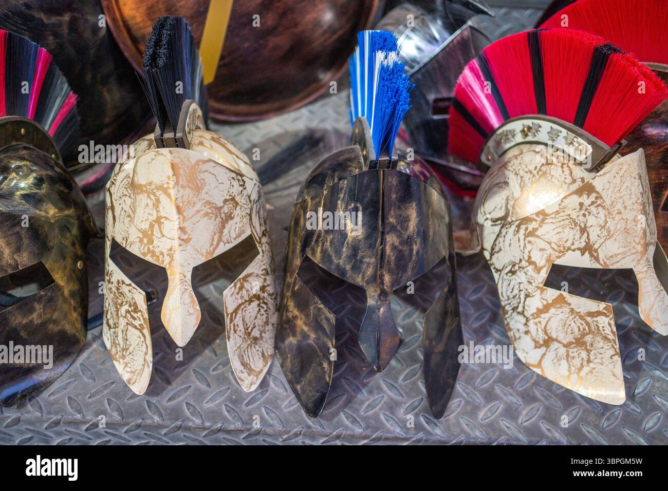 Ancient Greek helmets (Replicas Stock Photo - Alamy