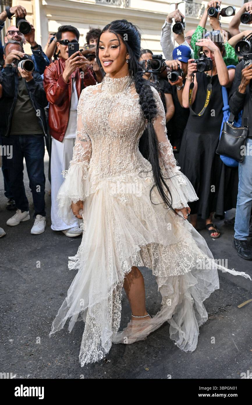 Cardi B arriving at the Ashi Studio show as part of Haute Couture ...