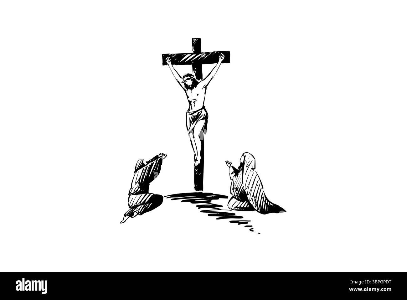 The Crucifixion Scene features Christ along with His devoted followers gathered around Him Stock ...