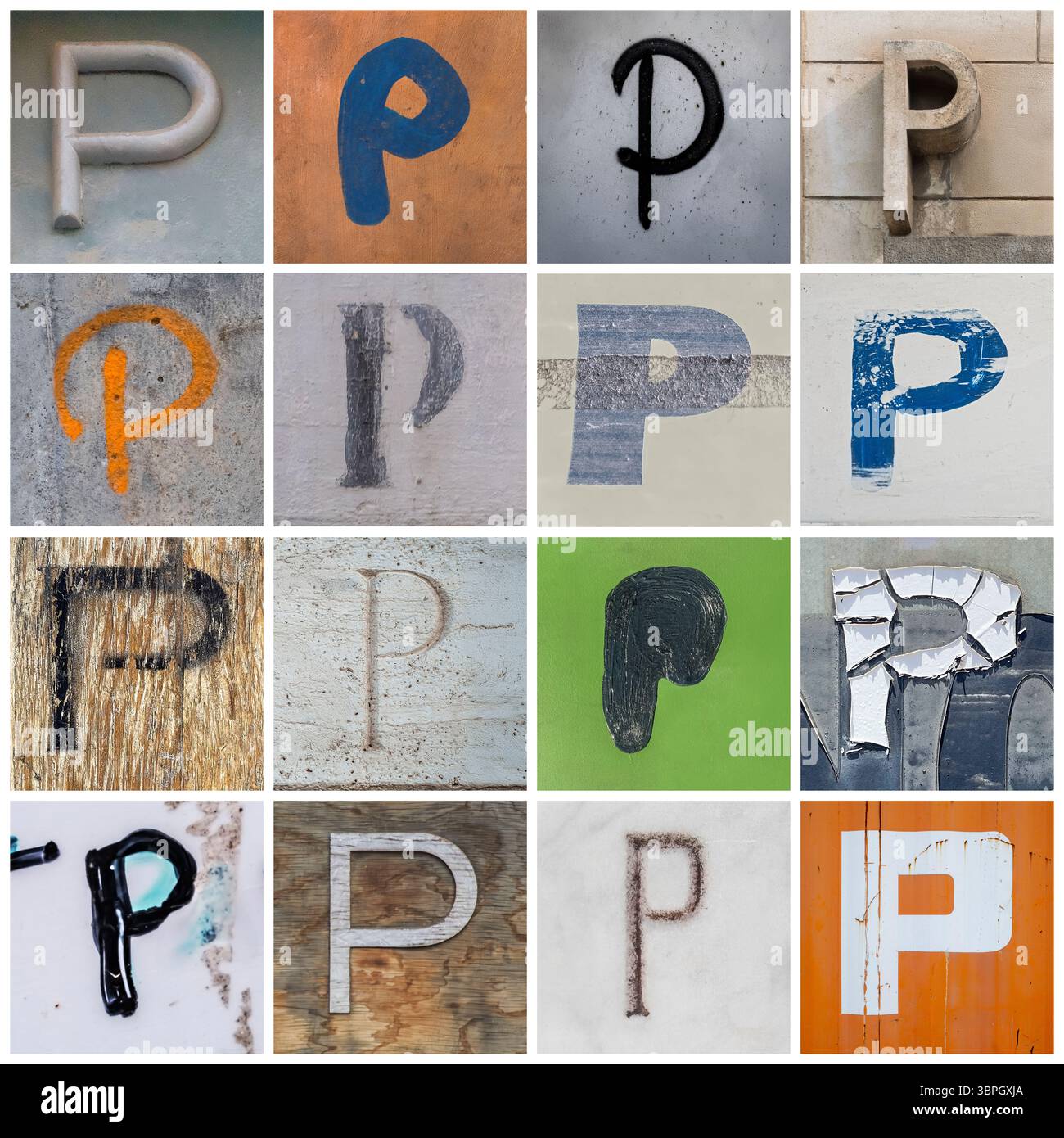 Collection of 16 capital P letters taken on urban streets -2 Stock ...