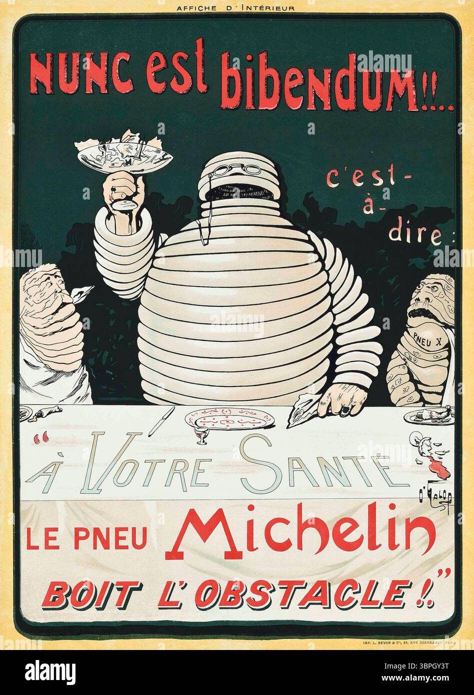 The first depiction of the Michelin Man making a toast. He is also ...