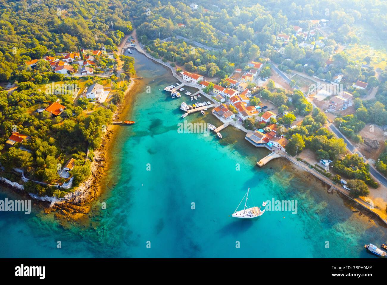Aerial drone photo of coastline. Location place Cres, Croatia, Europe ...