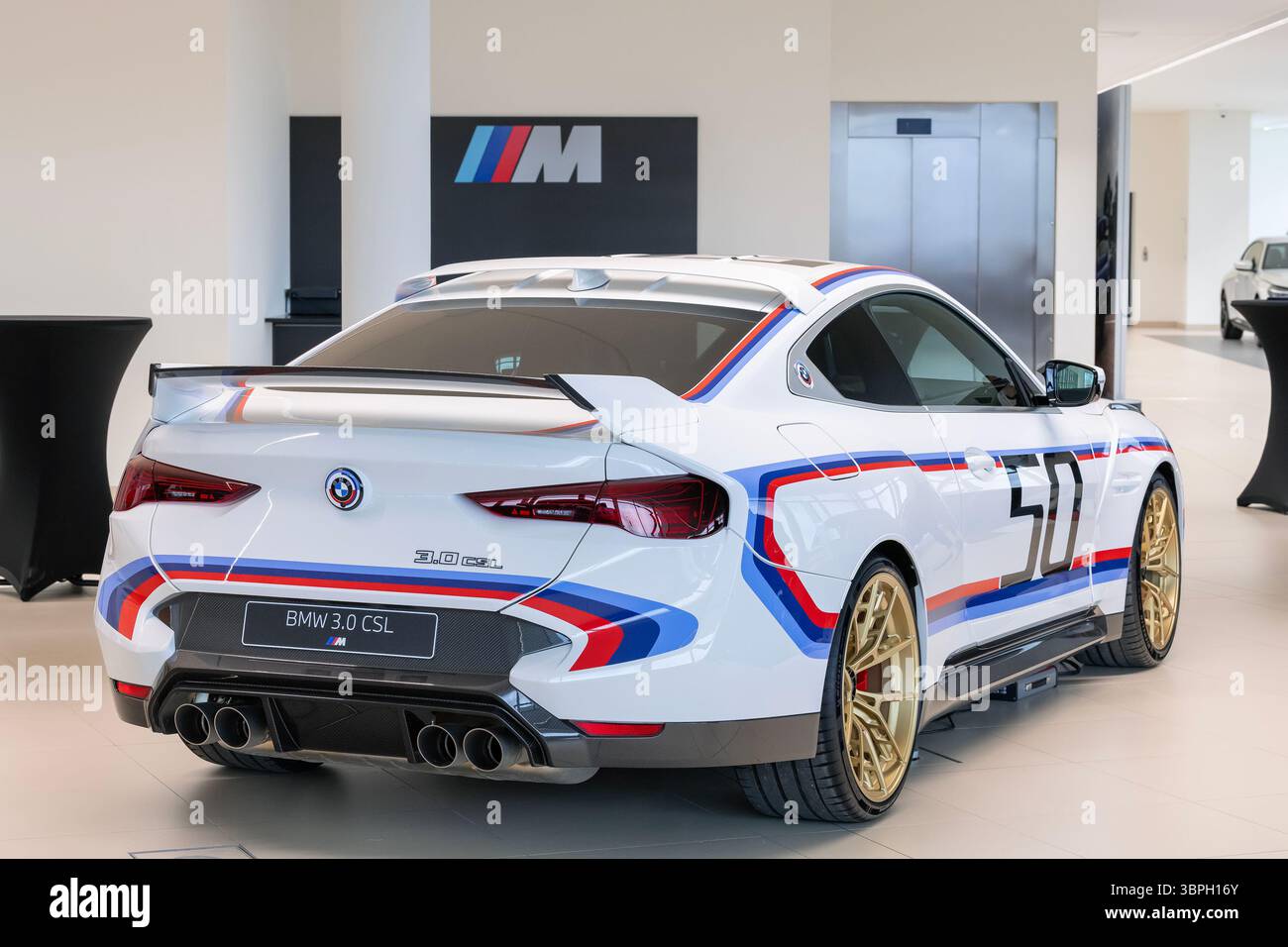 Luxembourg City, Luxembourg - BMW 3.0 CSL in a showroom. It is a ...