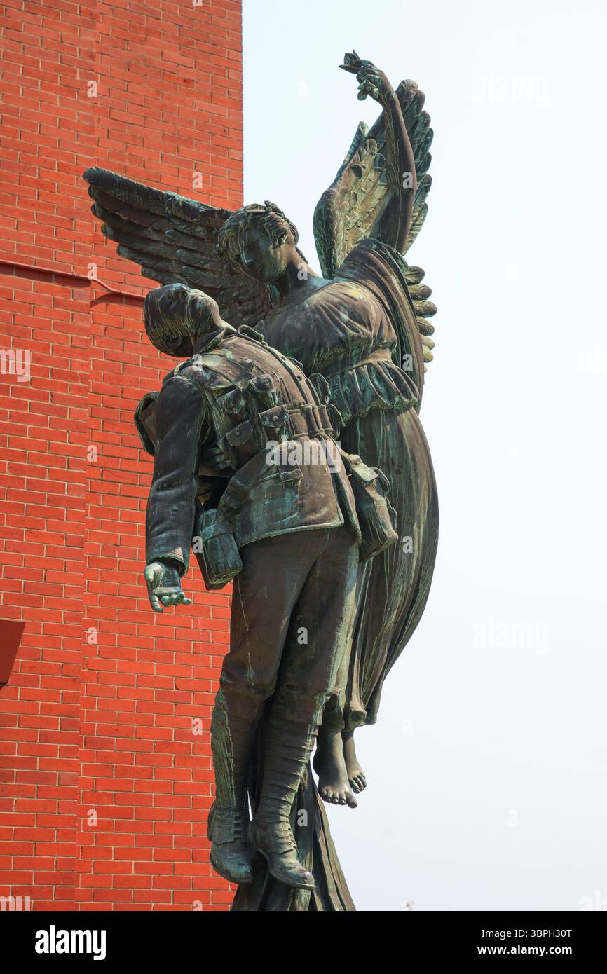 Bronze statue of a dead Canadian soldier of the First or Second World ...