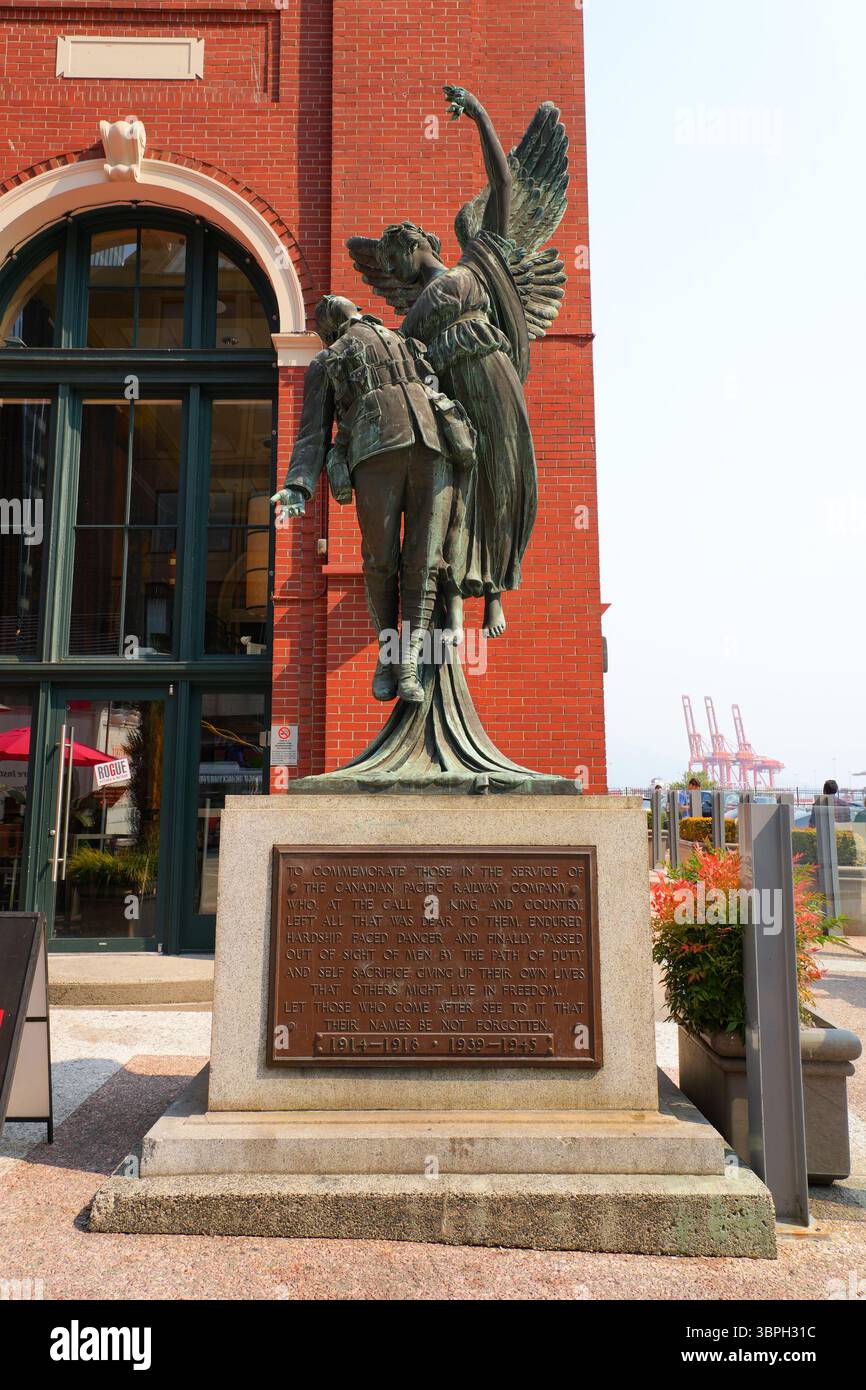 Bronze statue of a dead Canadian soldier of the First or Second World ...