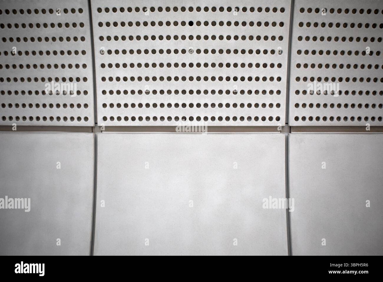 Close-up abstract of concrete wall slabs at a tube station on the ...