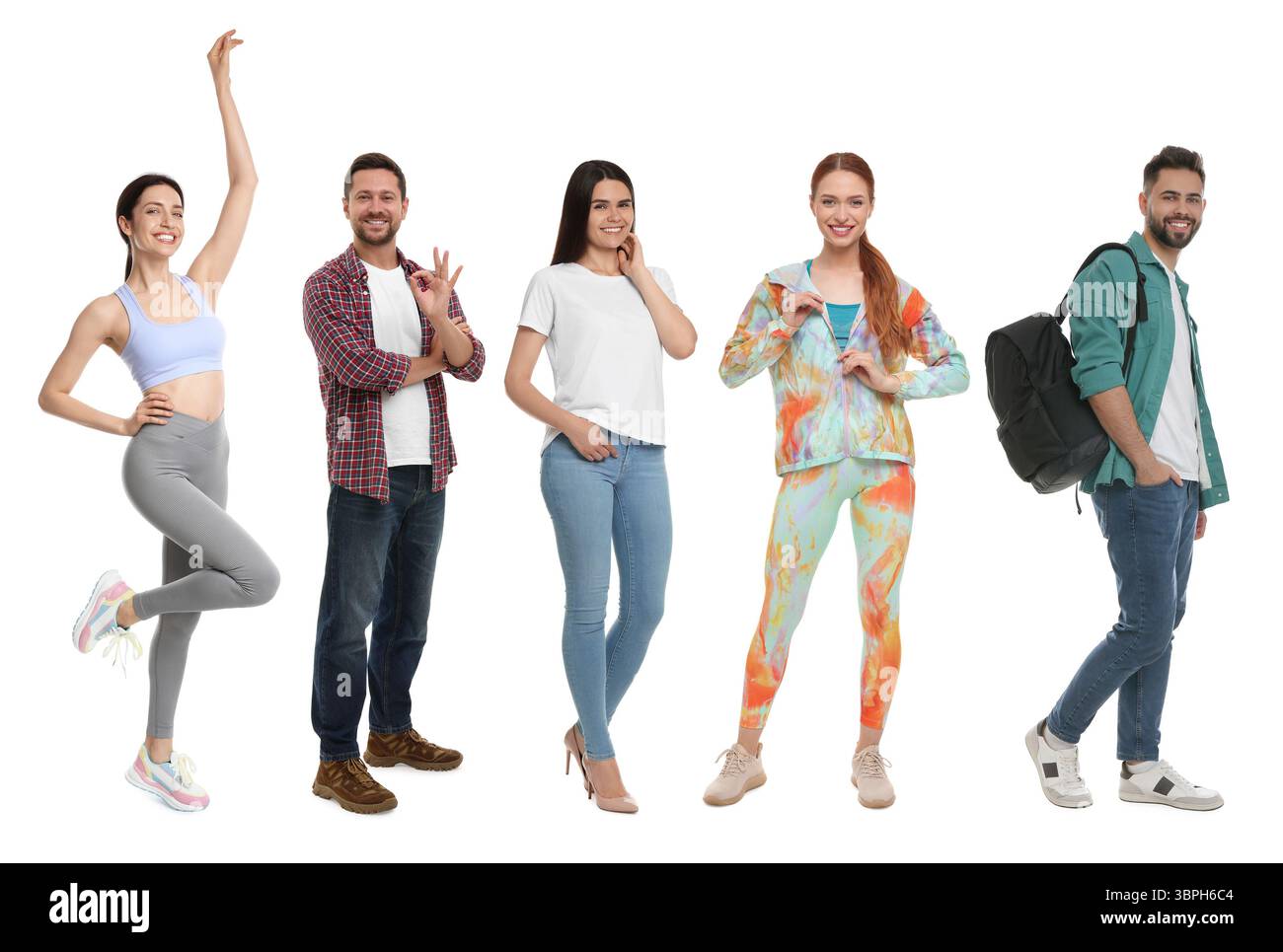 Different people on white background. Full-length portraits Stock Photo ...