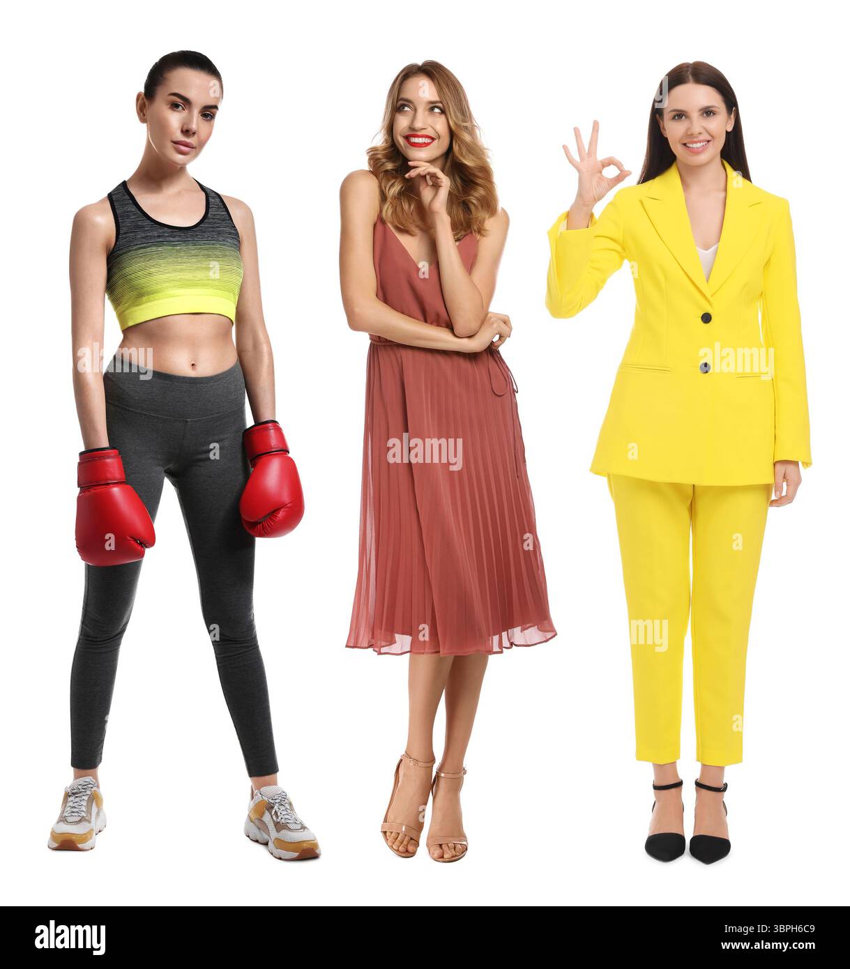 Different people on white background. Full-length portraits Stock Photo ...