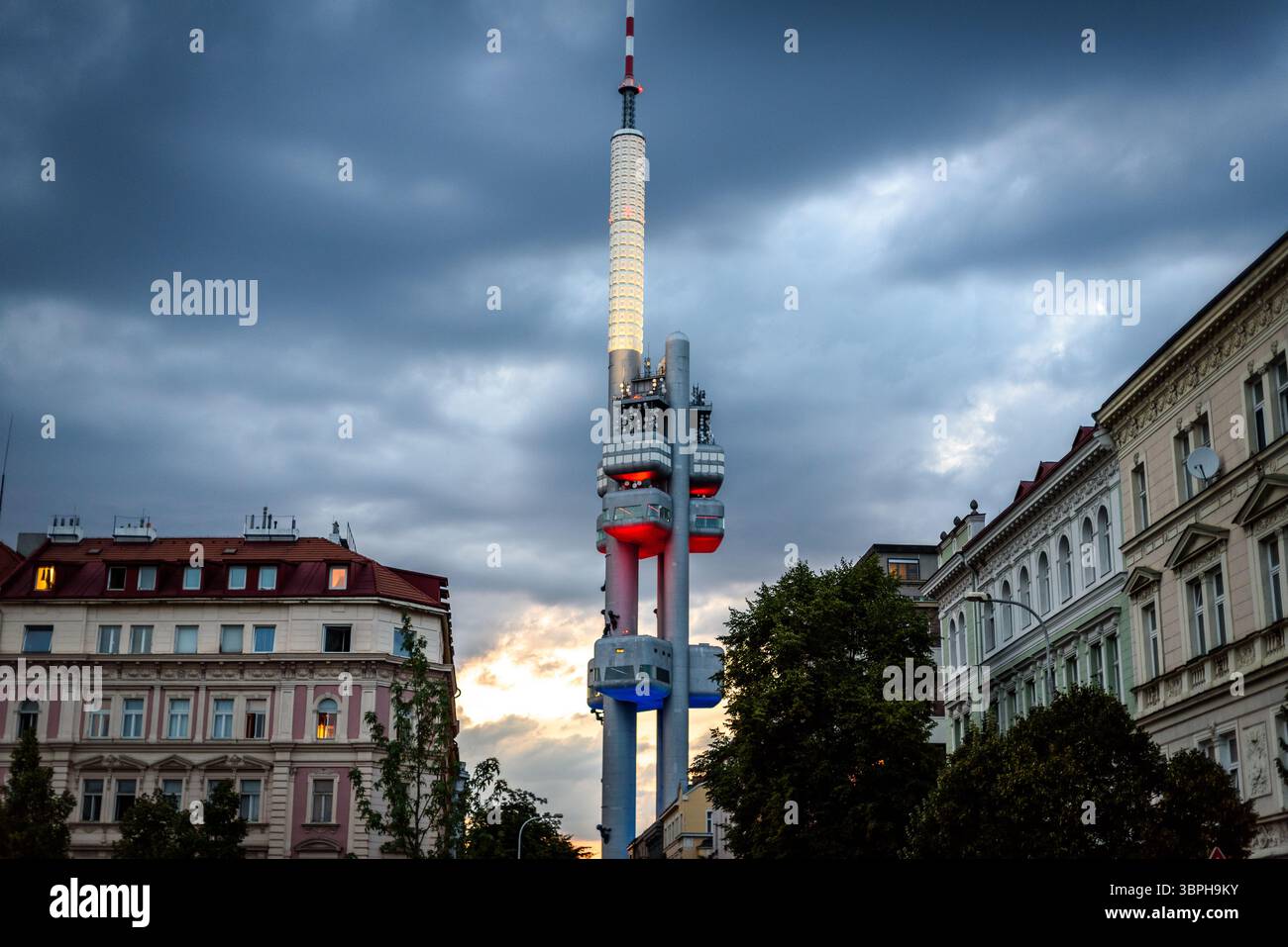 Zizkov television and observation tower in Vinohrady District in Prague ...