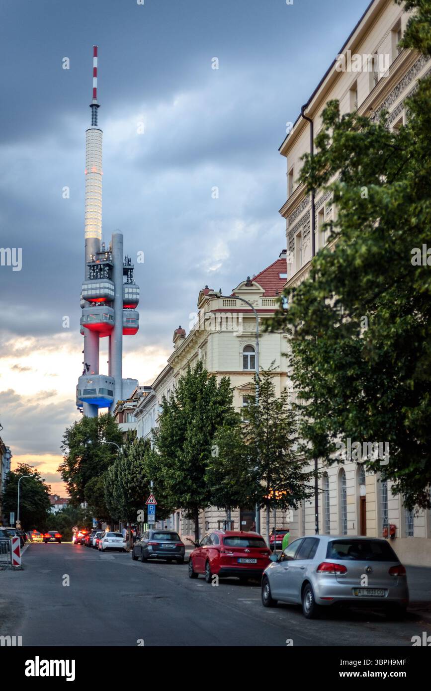 Zizkov television and observation tower in Vinohrady District in Prague ...