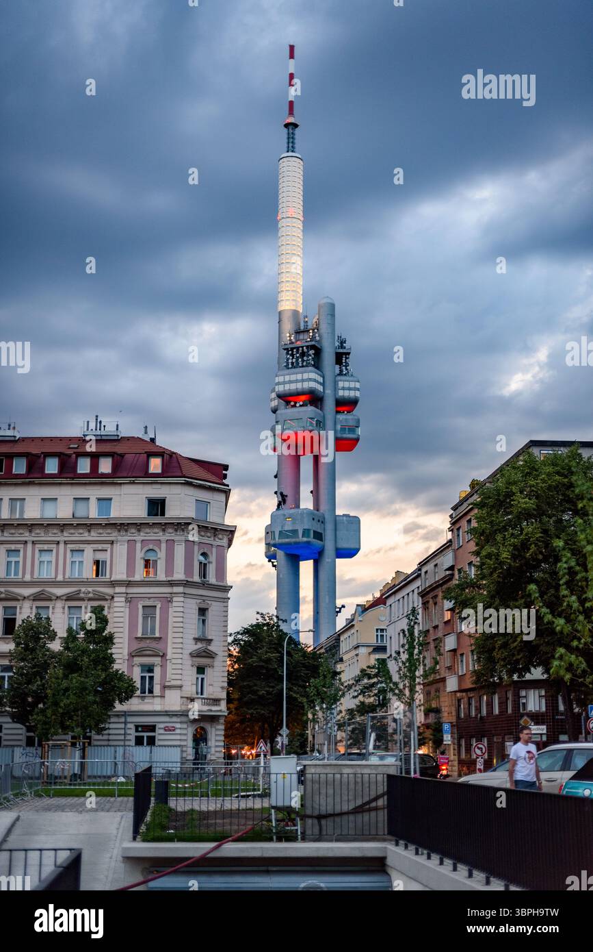 Zizkov television and observation tower in Vinohrady District in Prague ...