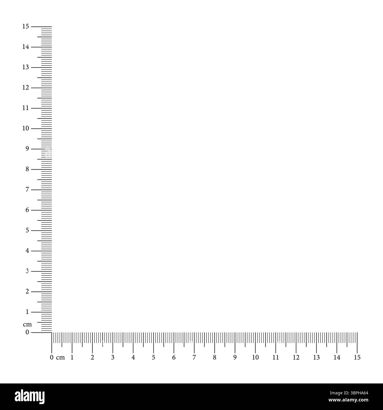Corner ruler 15 cm. Measuring tool template. 15 cm angle ruler. Indicators of centimeter size ...
