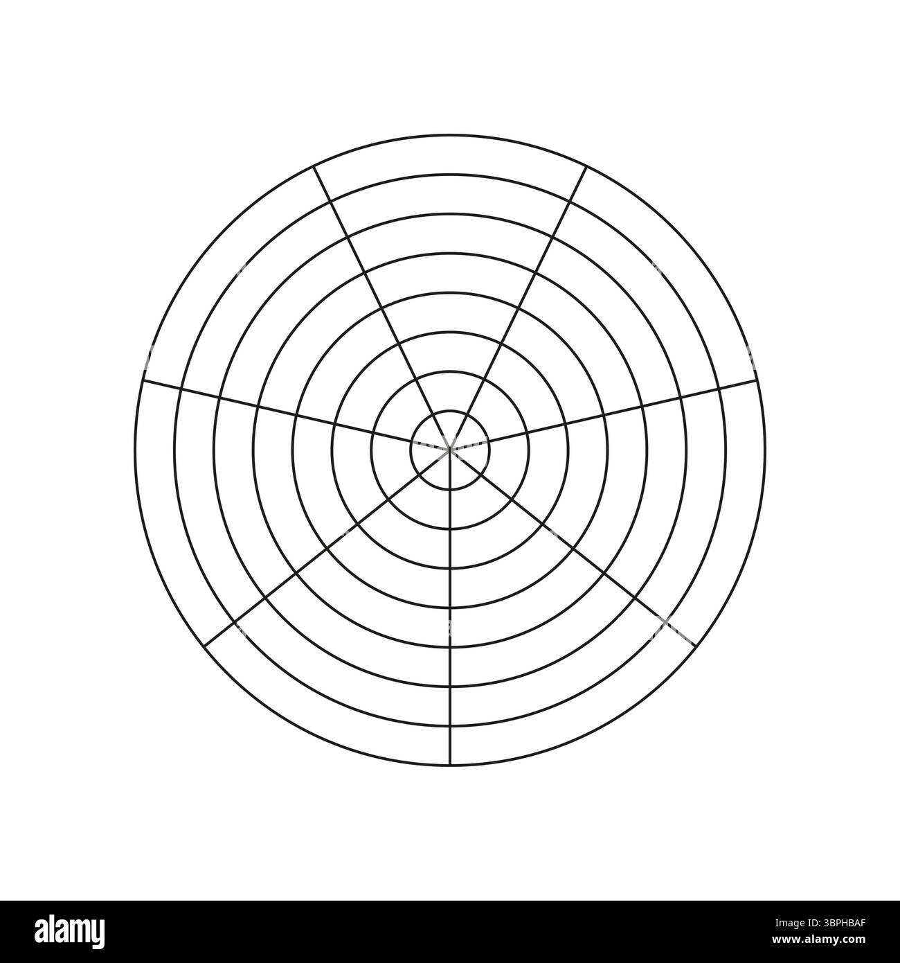 Coaching tool. Polar black grid of 7 segments and 7 concentric circles ...