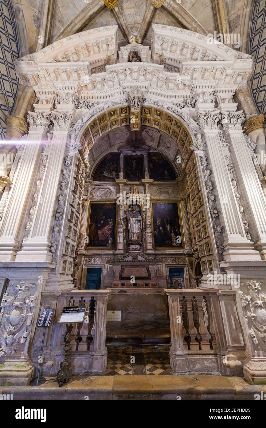 A grand, intricately carved stone altar with elaborate architectural ...