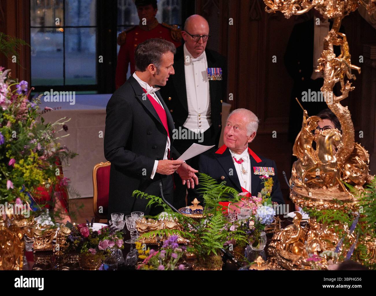 King Charles III (right) at the State Banquet for President of France ...