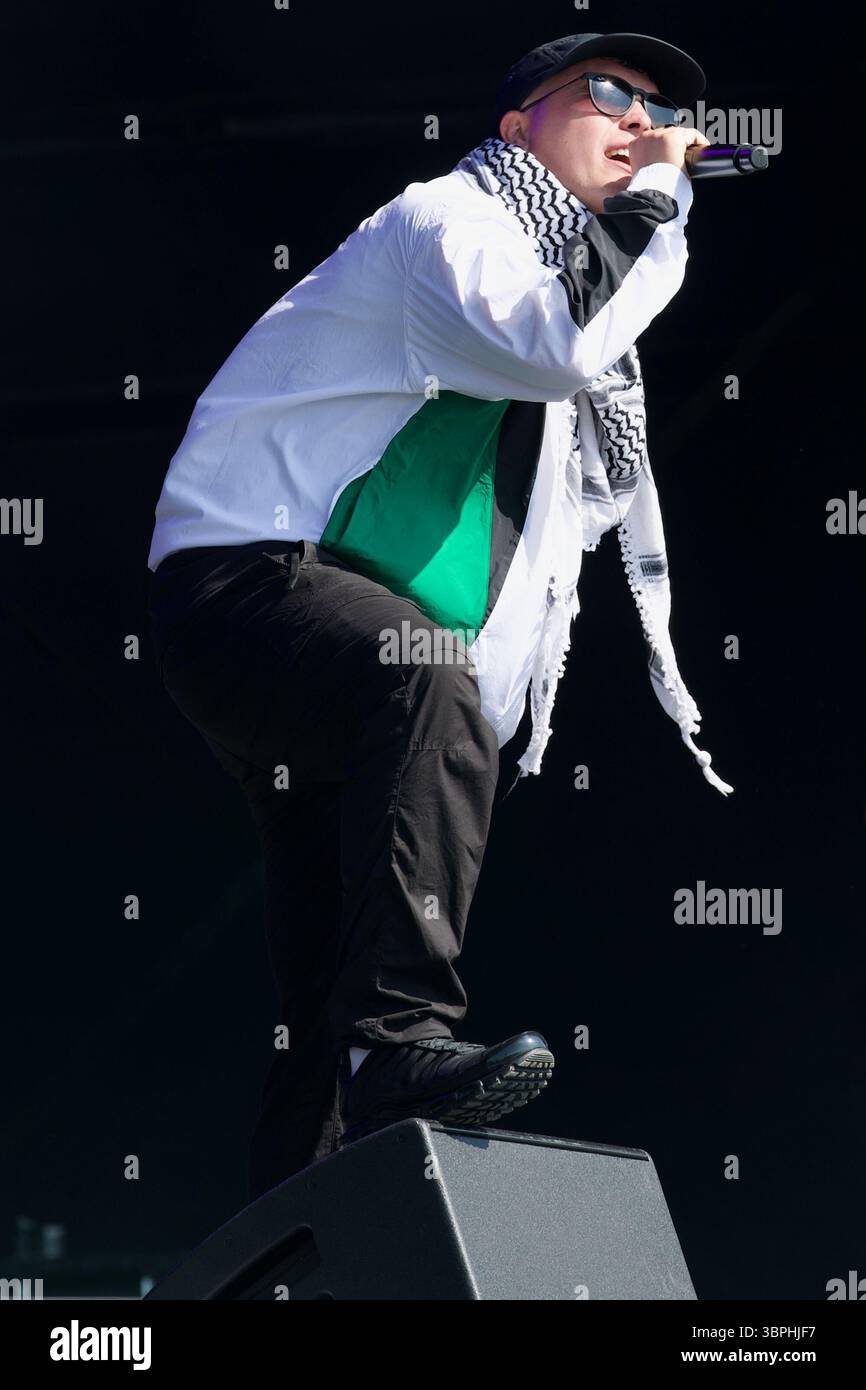 kneecap Performing at the 2025 Glastonbury Festival photo by David ...