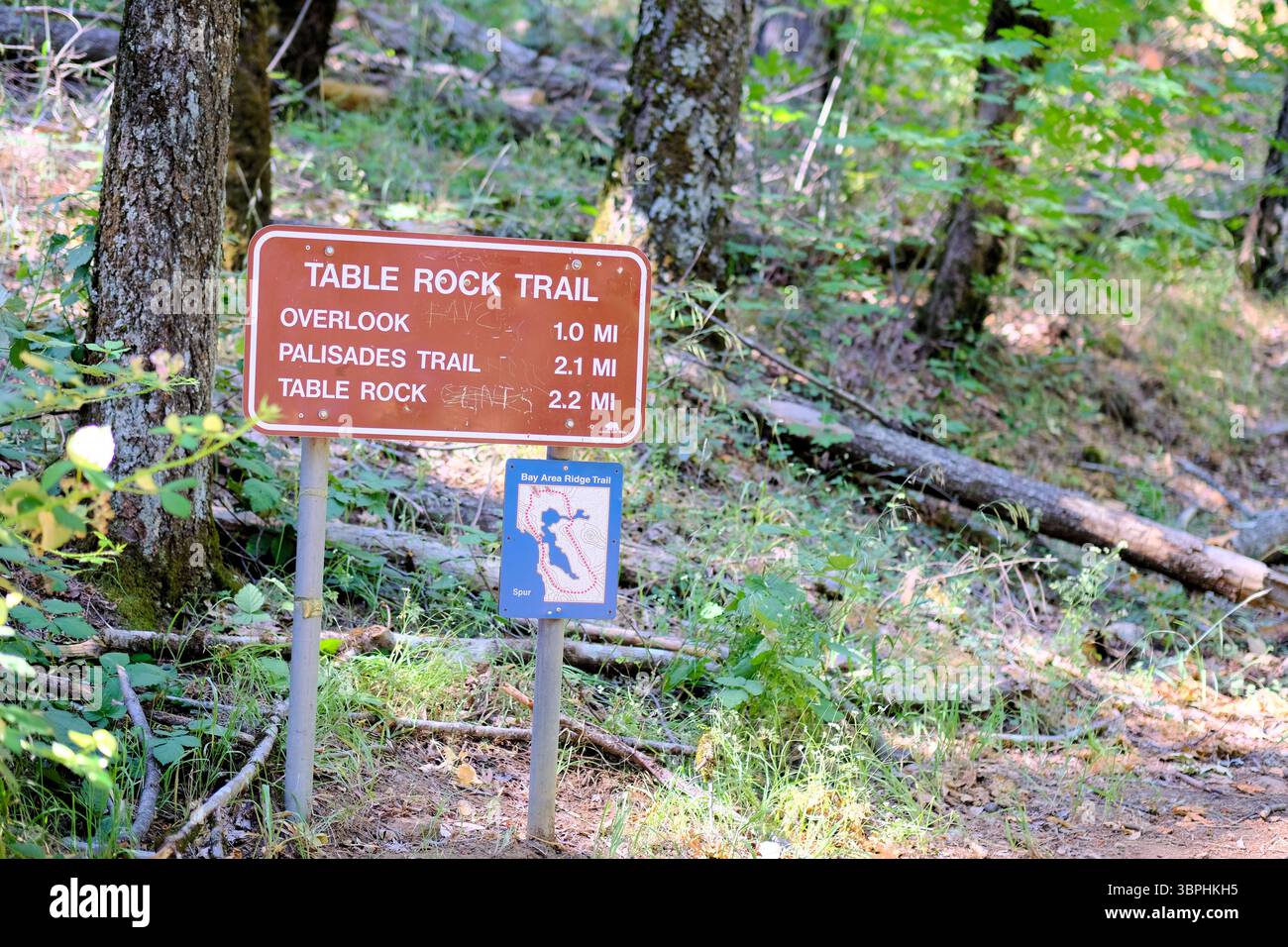 Table Rock Trail sign at trailhead leading to Overlook, Palisades Trail, and Table Rock; Robert ...