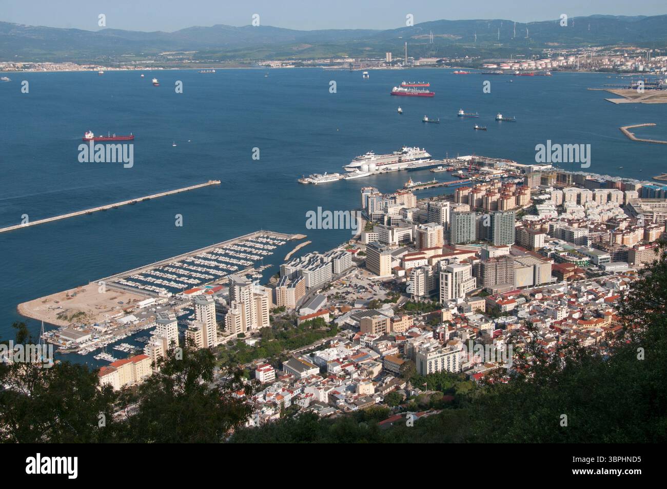 Harbour at the foot of the Rock of Gibraltar,a British overseas ...