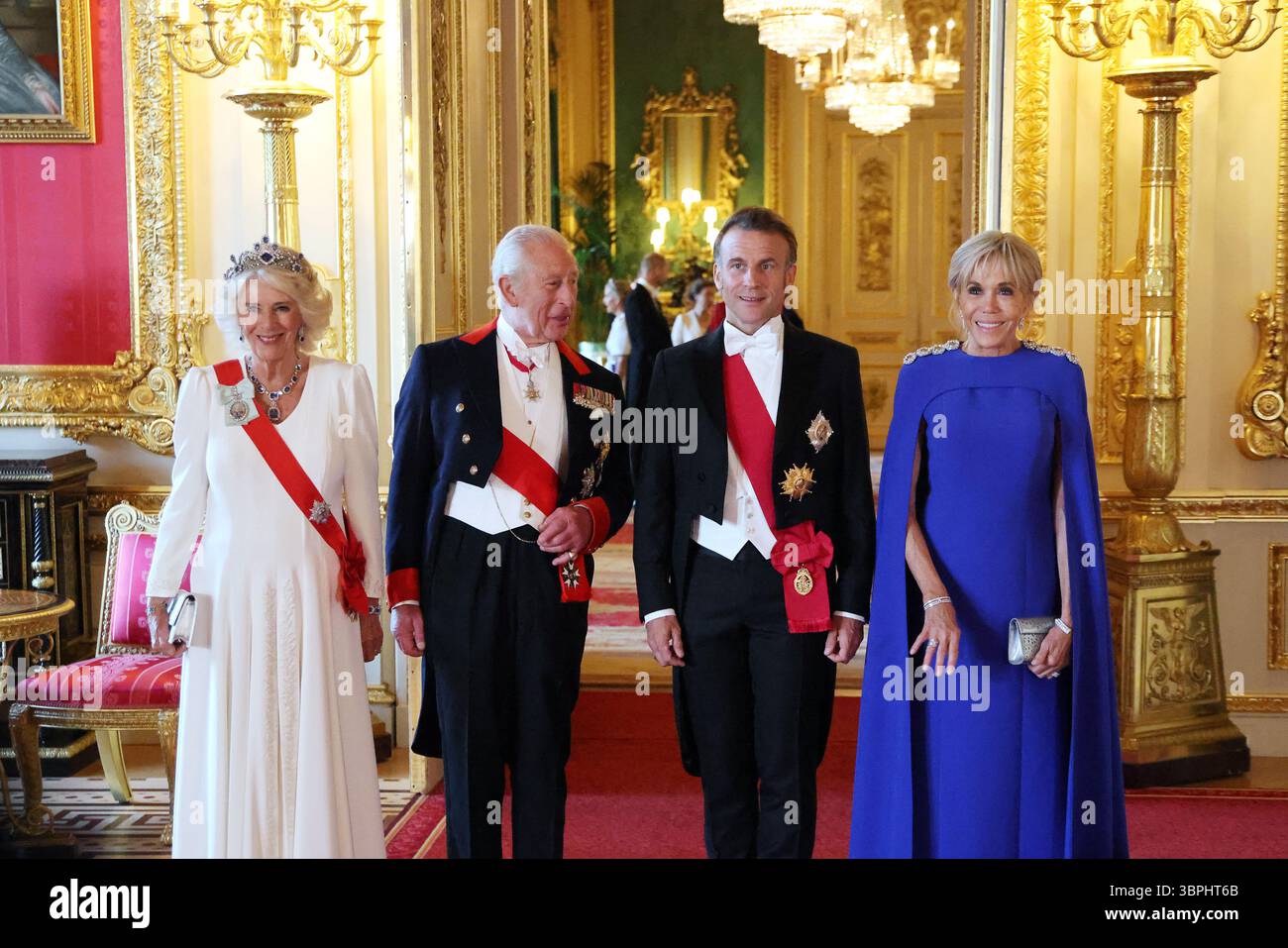 Windsor, UK. 08th July, 2025. (From L) Britain's Queen Camilla, Britain ...