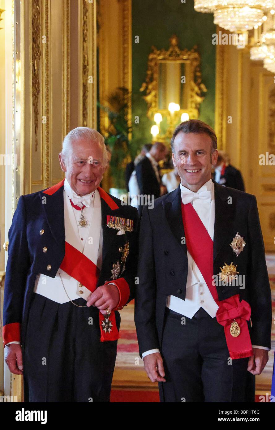 Windsor, UK. 08th July, 2025. Britain's King Charles III (L) and France ...