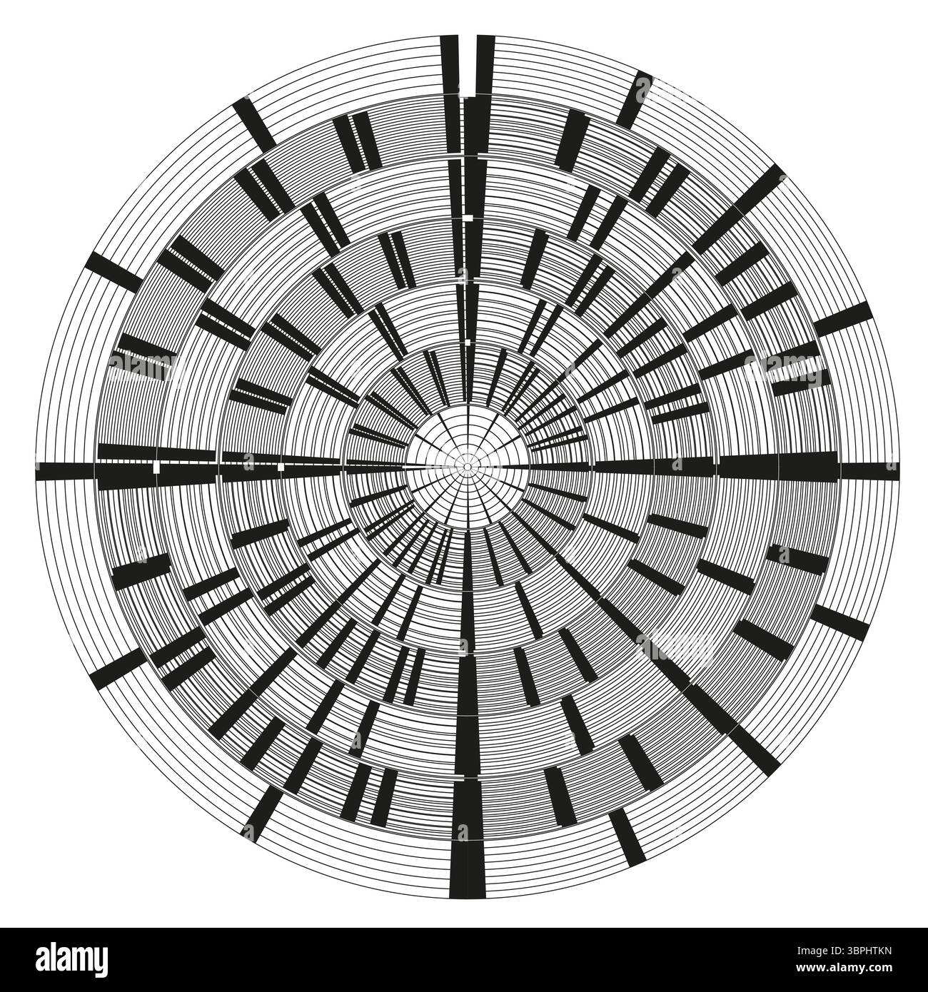 Electromagnetic surveillance radar. Dense radiating spokes. Concentric ...
