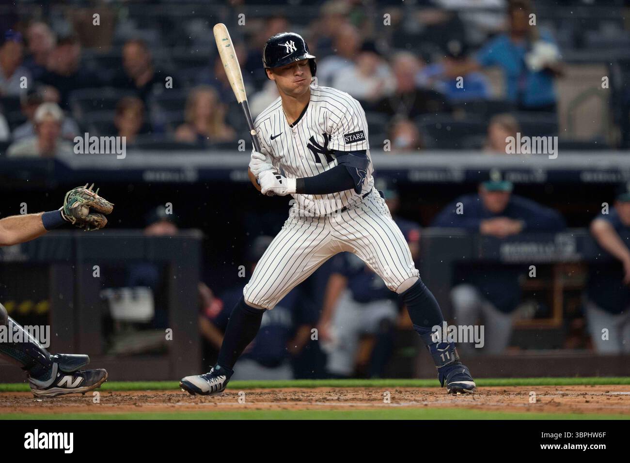 New York Yankees' Anthony Volpe (11) strikes out during the third ...