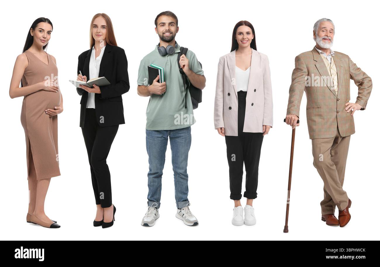 Different people on white background. Full-length portraits Stock Photo ...