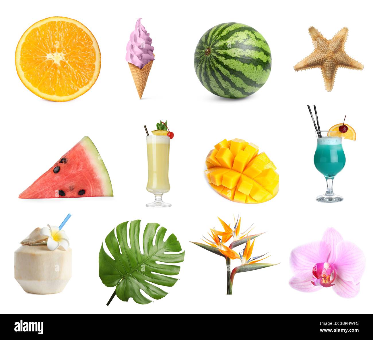 Summer related stuff on white background, set Stock Photo - Alamy