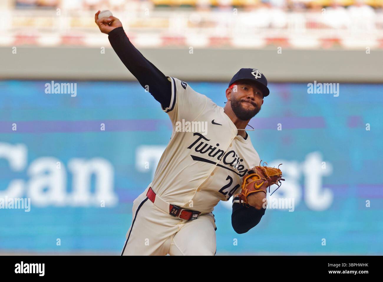 Minnesota Twins starting pitcher Simeon Woods Richardson throws to the ...