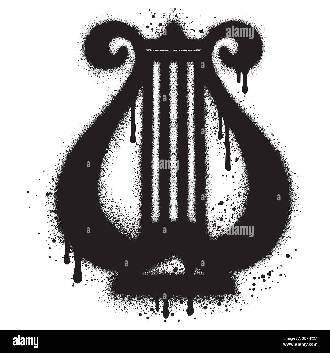 harp musical instrument in graffiti style with black spray paint ...