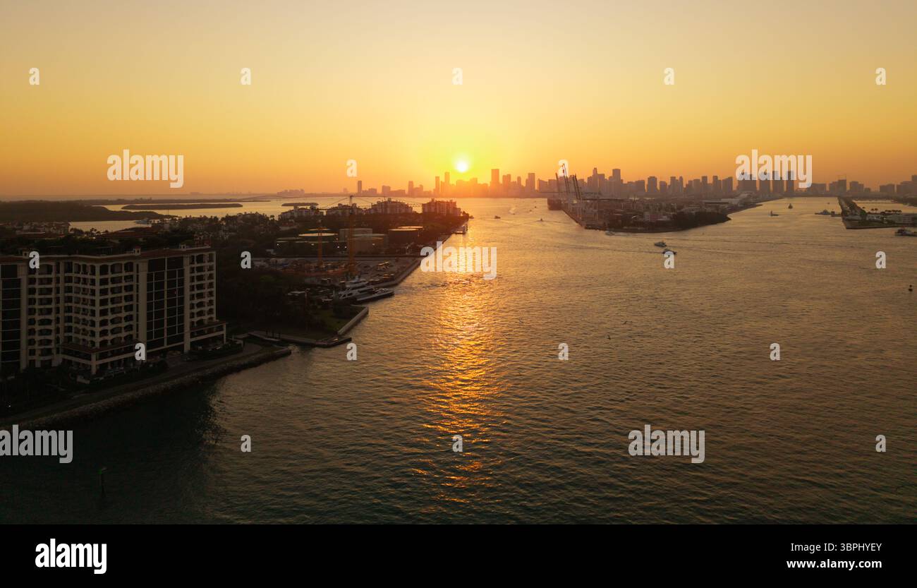Miami Beach aerial drone view with skyline. Miami from above. Miamis ...