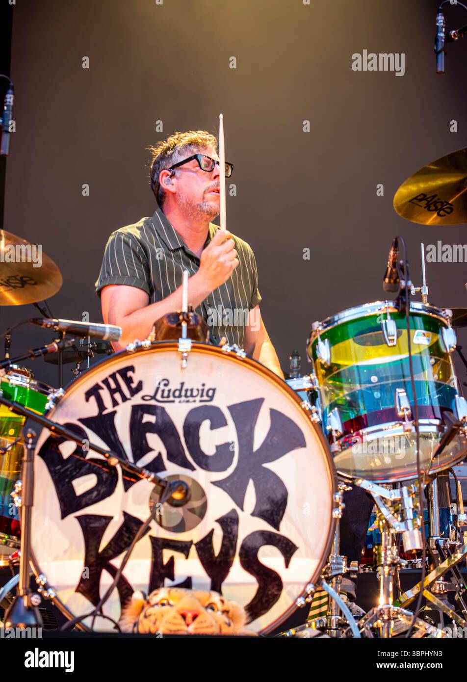 Leeds, UK. 8th July, 2025. Patrick Carney, drummer of American rock duo ...