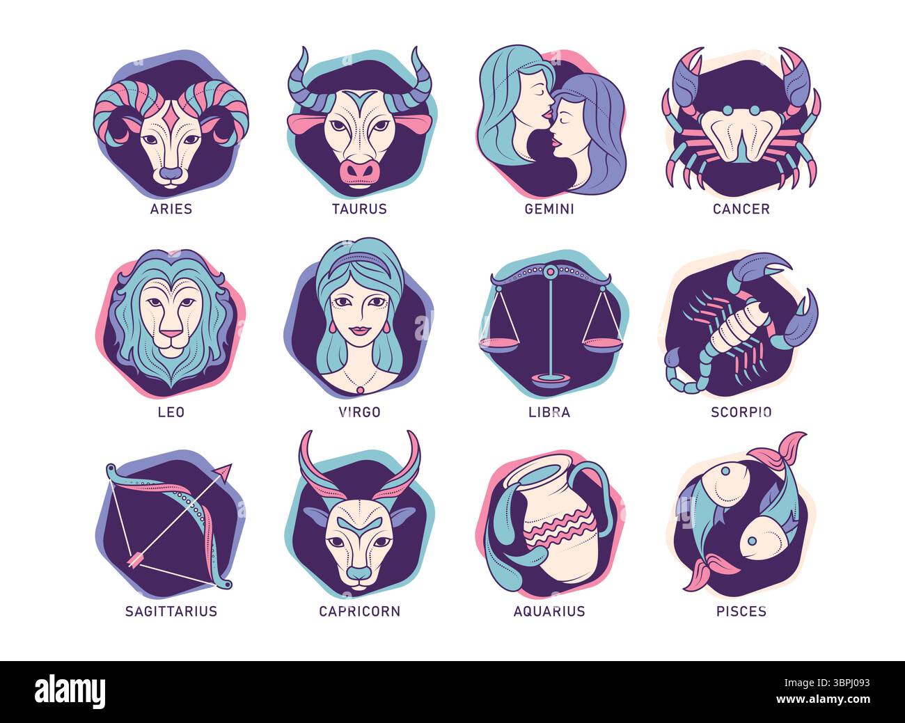 Zodiac signs colorful horoscope clipart set. Zodiac multicolored ...