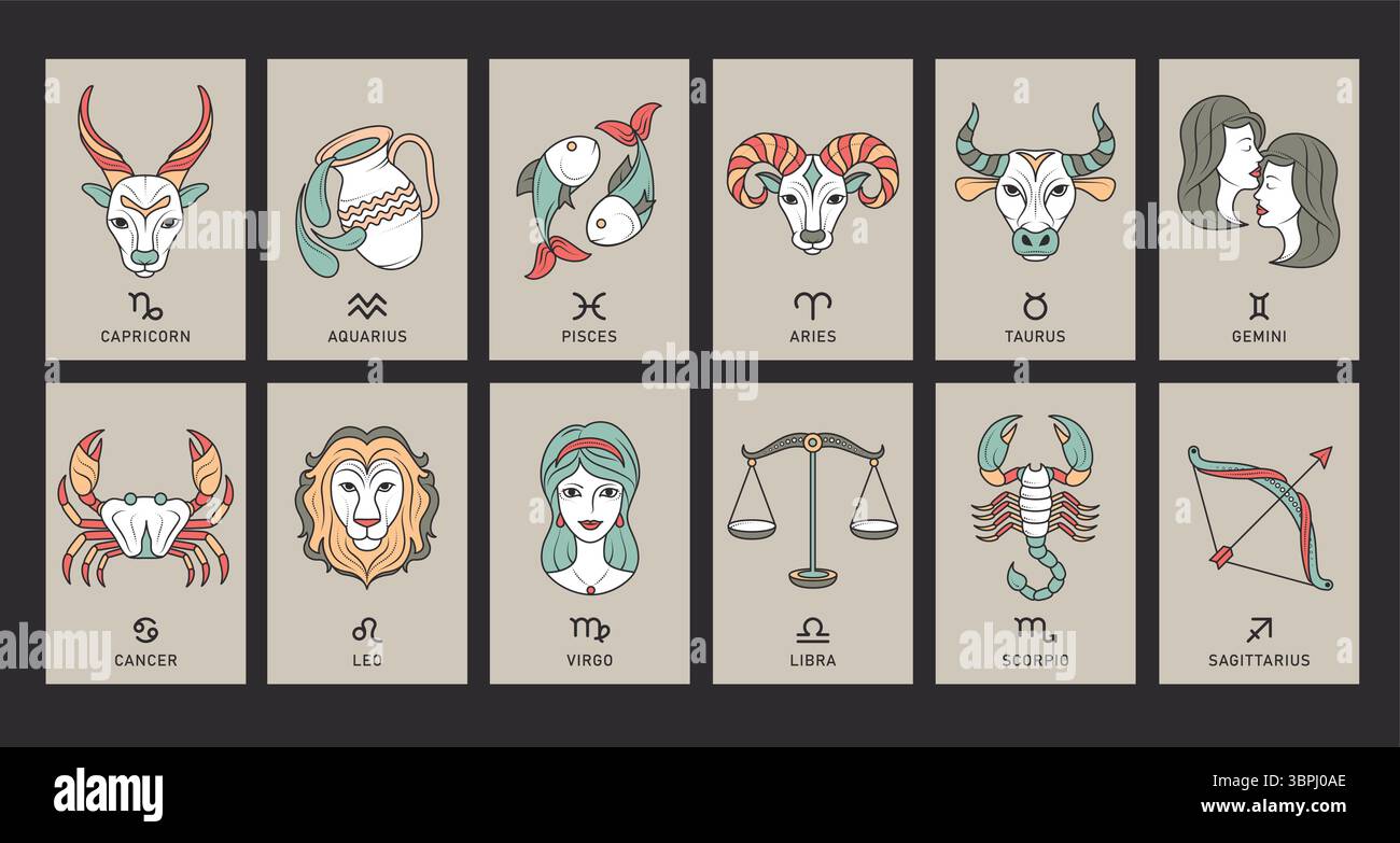 Zodiac signs cards clipart set. Horoscope astrology poster card clip ...