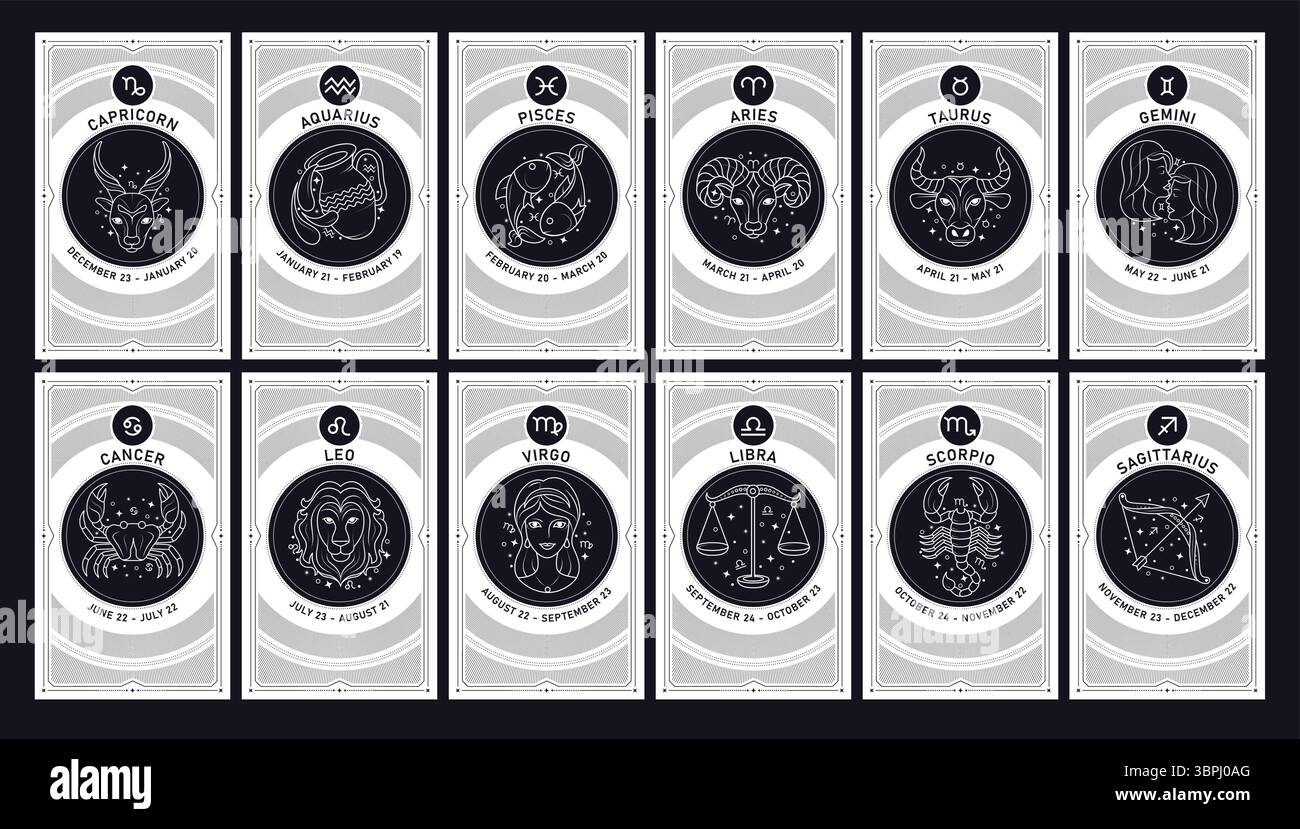 Zodiac signs silhouette cards clipart set. Astrological zodiac poster ...