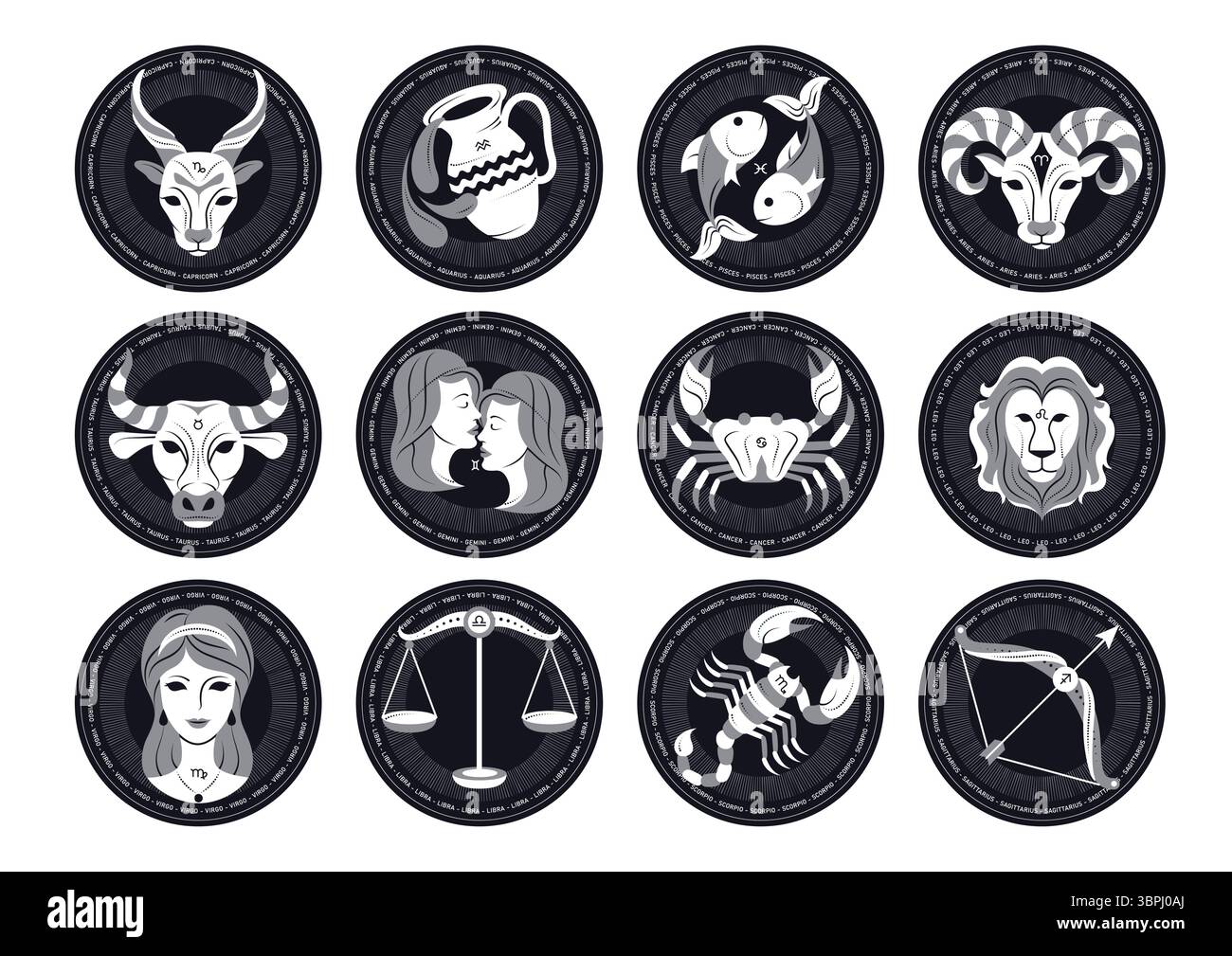 Zodiac signs drawing circle clipart set. Collection of horoscope zodiac ...