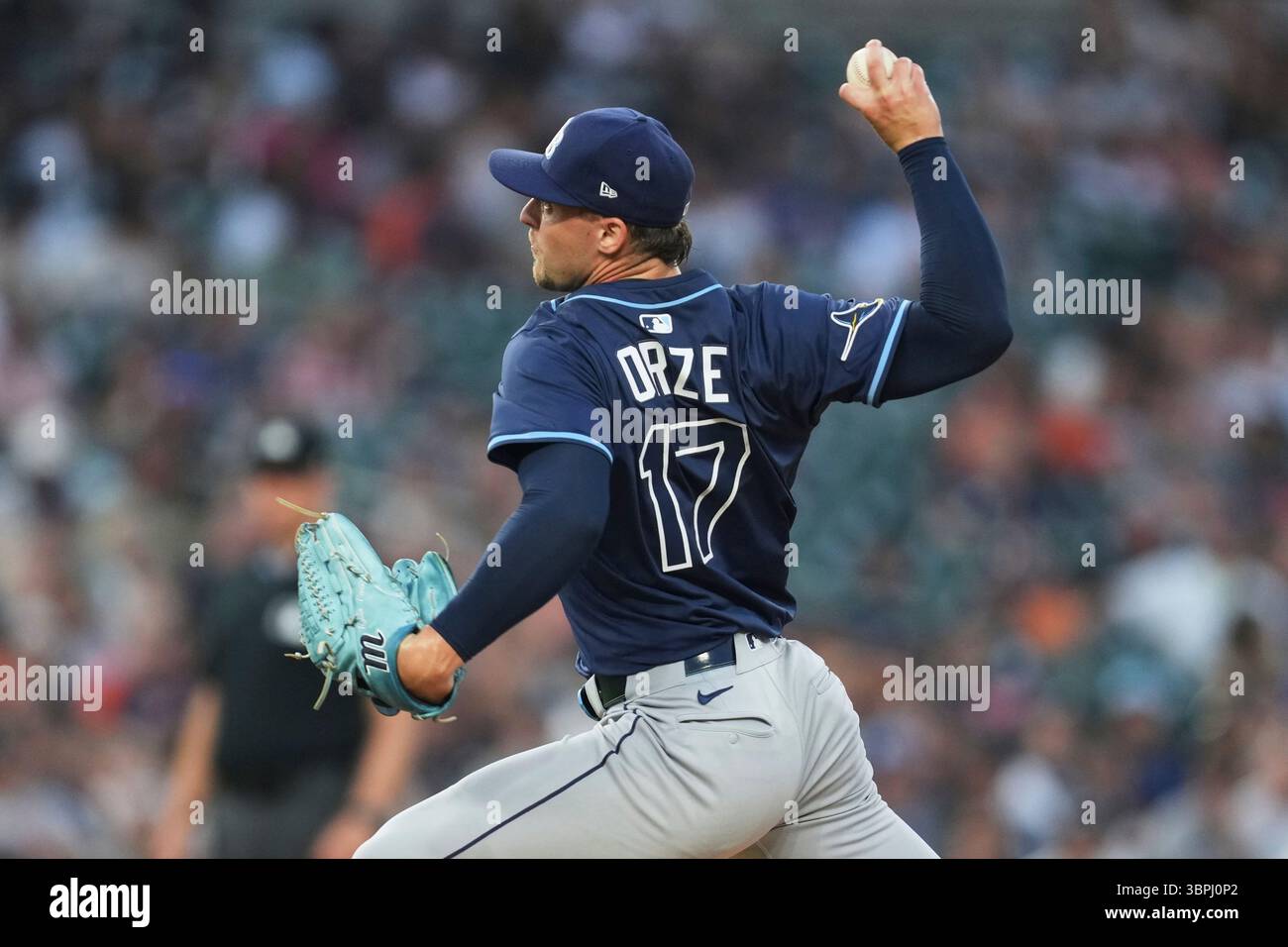 Tampa Bay Rays pitcher Eric Orze throws against the Detroit Tigers in ...